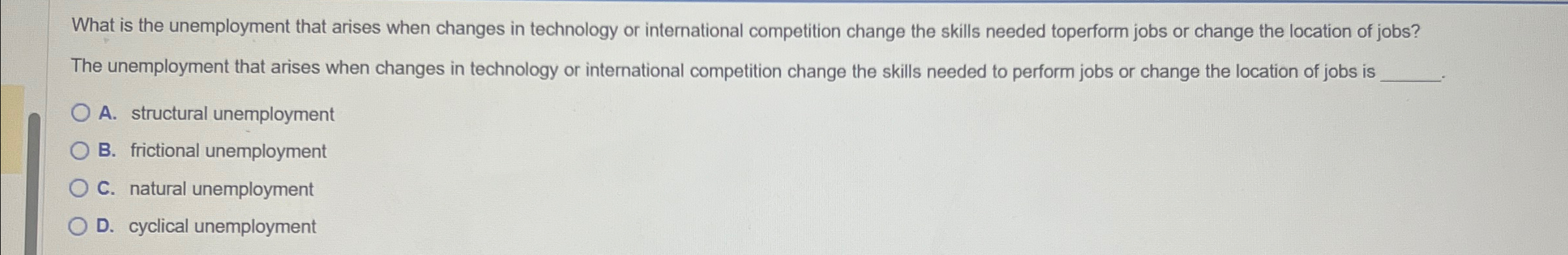 Solved What is the unemployment that arises when changes in | Chegg.com