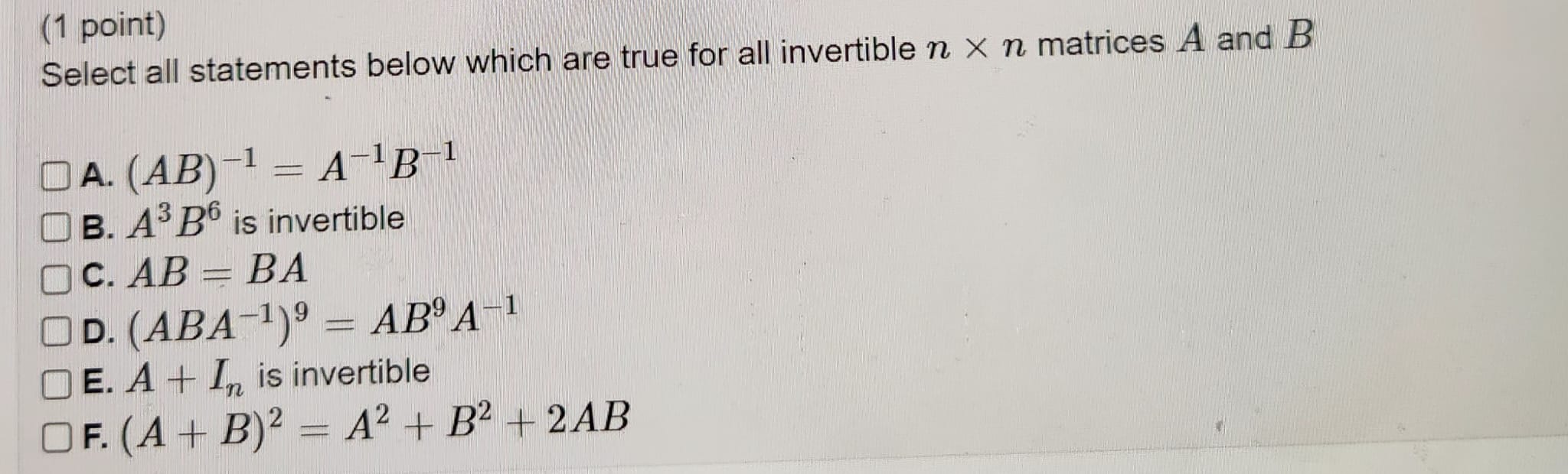 Solved (1 ﻿point)Select all statements below which are true | Chegg.com