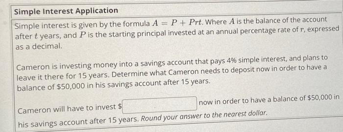 Solved Simple Interest Application Simple interest is given | Chegg.com
