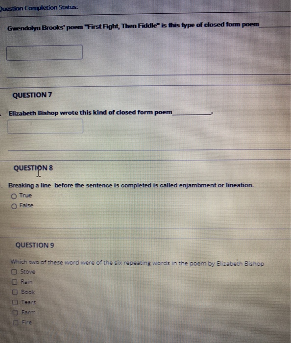 Question Completion Status: Gwendolyn Brooks' poem | Chegg.com