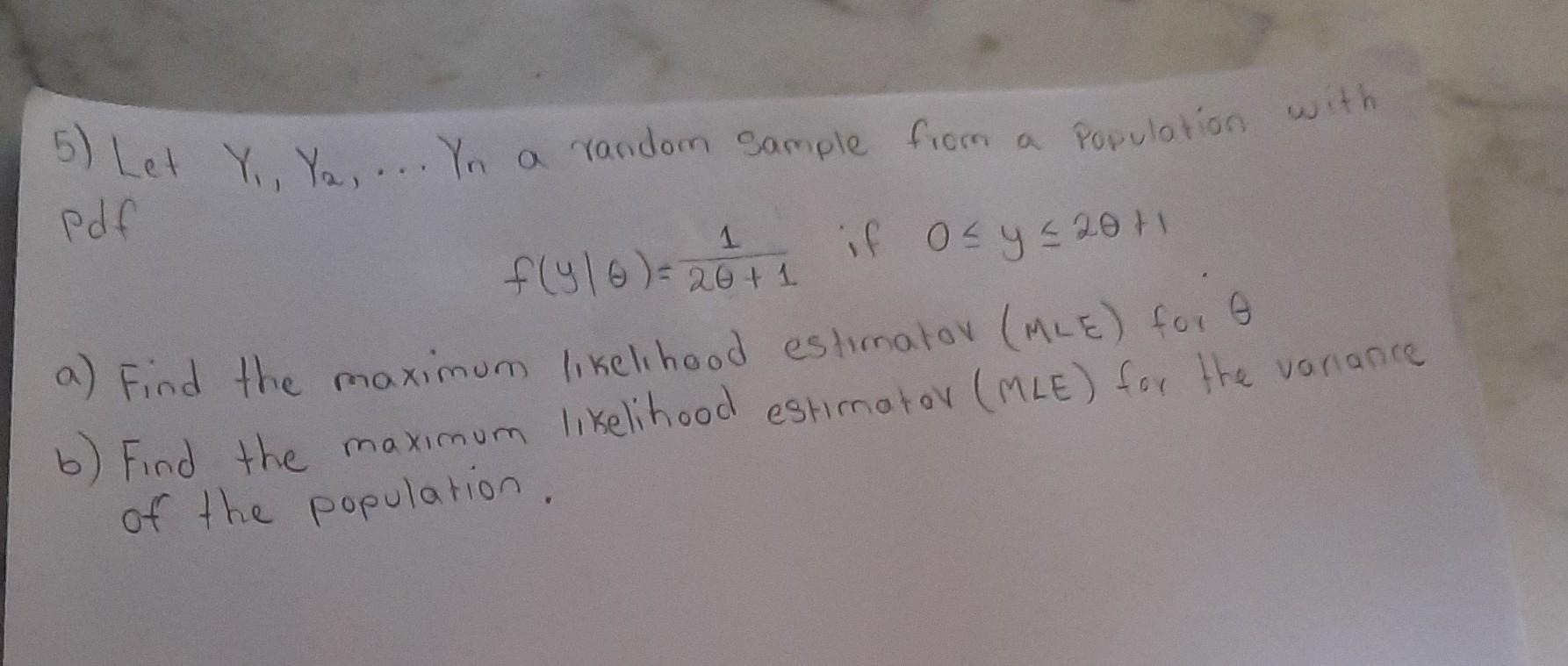 Solved let y1,y2,...,yn be a random sample from a population | Chegg.com