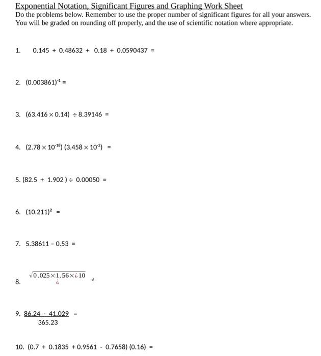Solved Exponential Notation. Significant Figures and | Chegg.com