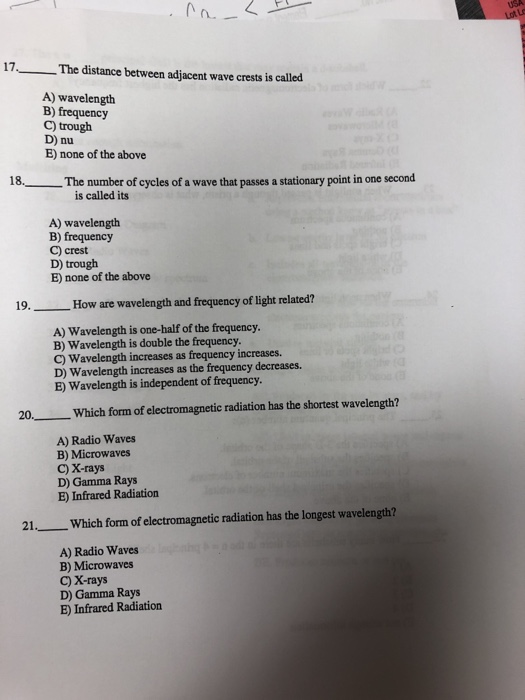 Solved 17. _The distance between adjacent wave crests is | Chegg.com