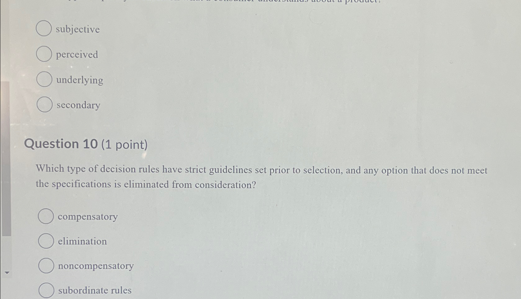 Solved subjectiveperceivedunderlyingsecondaryQuestion 10 (1 | Chegg.com