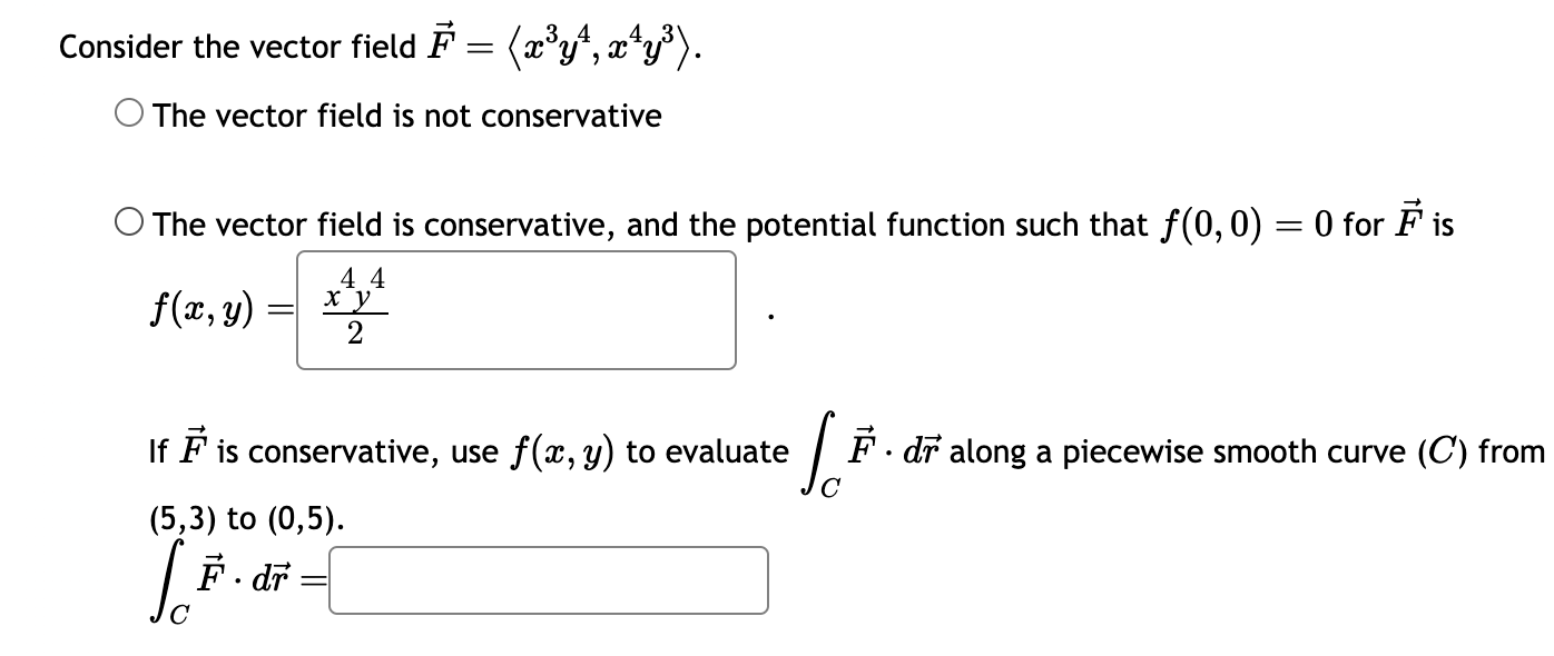 Solved Consider the vector field vec(F)=(:x3y4,x4y3:).The | Chegg.com