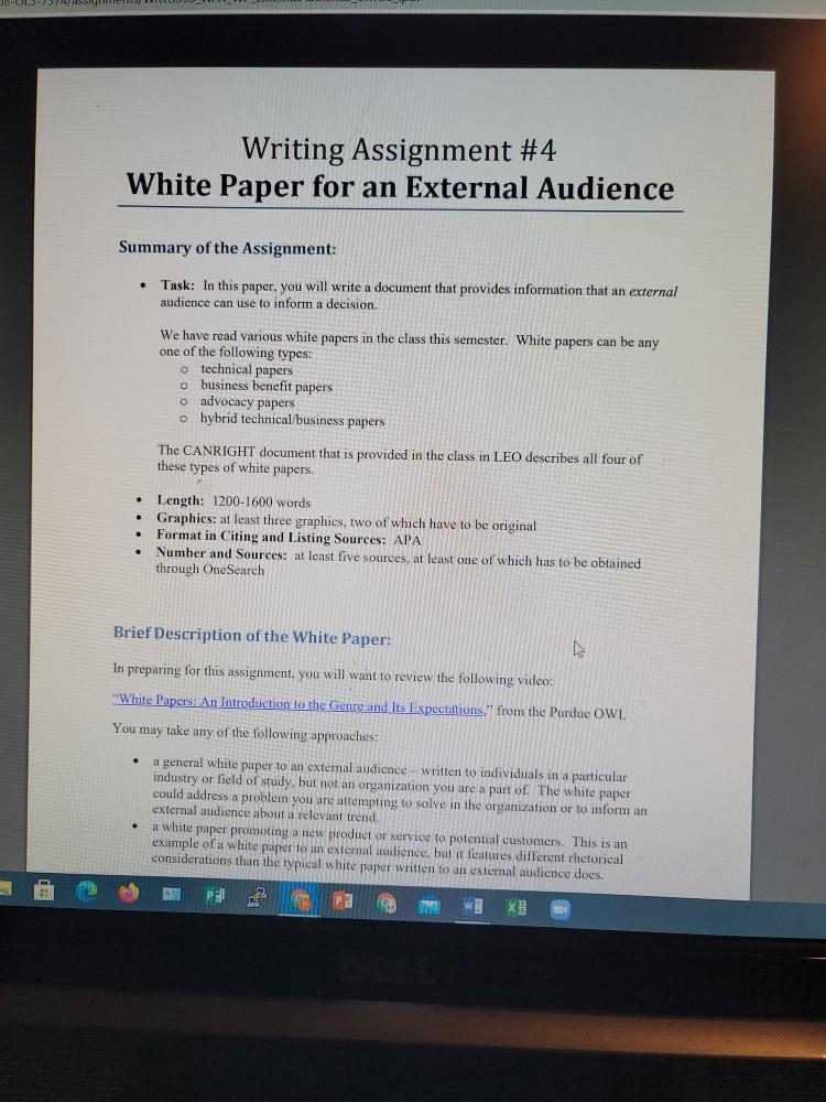 Writing Assignment #4 White Paper for an External | Chegg.com