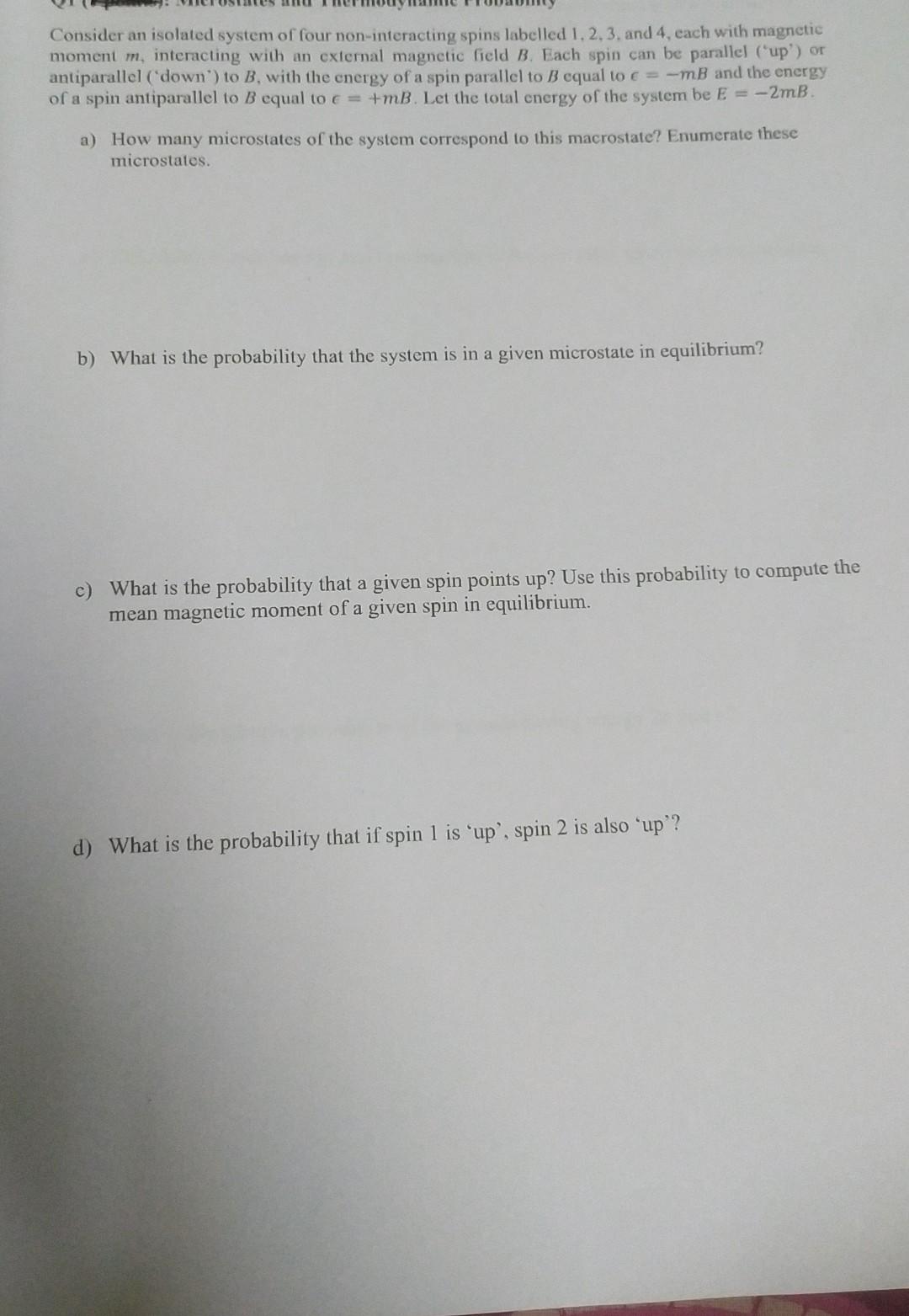 Solved Consider an isolated system of four non-interacting | Chegg.com