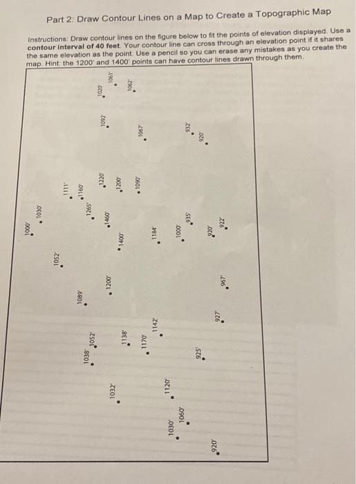 Solved Part 2: Draw Contour Lines on a Map to Create a | Chegg.com