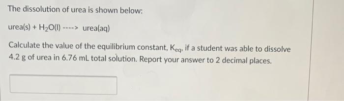 Solved The dissolution of urea is shown below: urea(s) + | Chegg.com