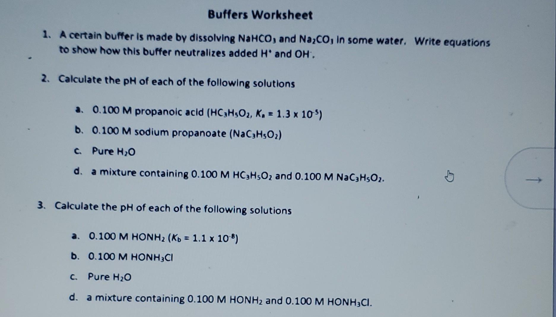 Solved 1. A certain buffer is made by dissolving NaHCO3 and | Chegg.com