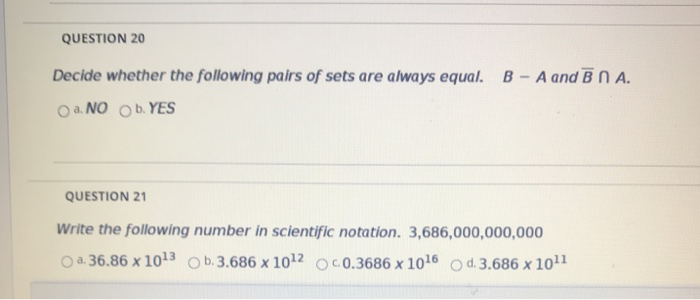 Solved QUESTION 20 Decide whether the following pairs of | Chegg.com