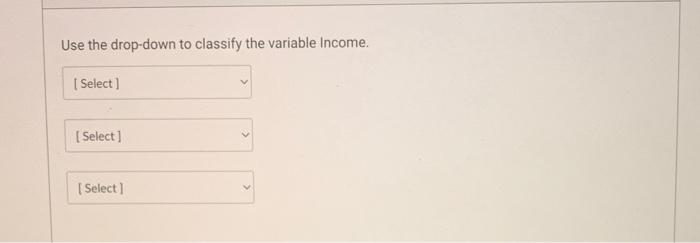 Solved Use the drop-down to classify the variable Income. | Chegg.com
