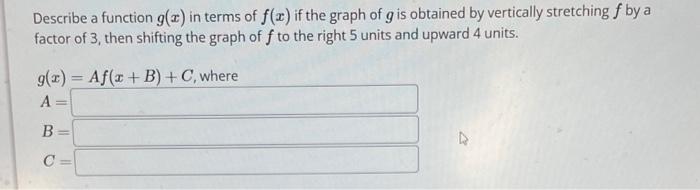 Solved Describe a function g(x) in terms of f(x) if the | Chegg.com