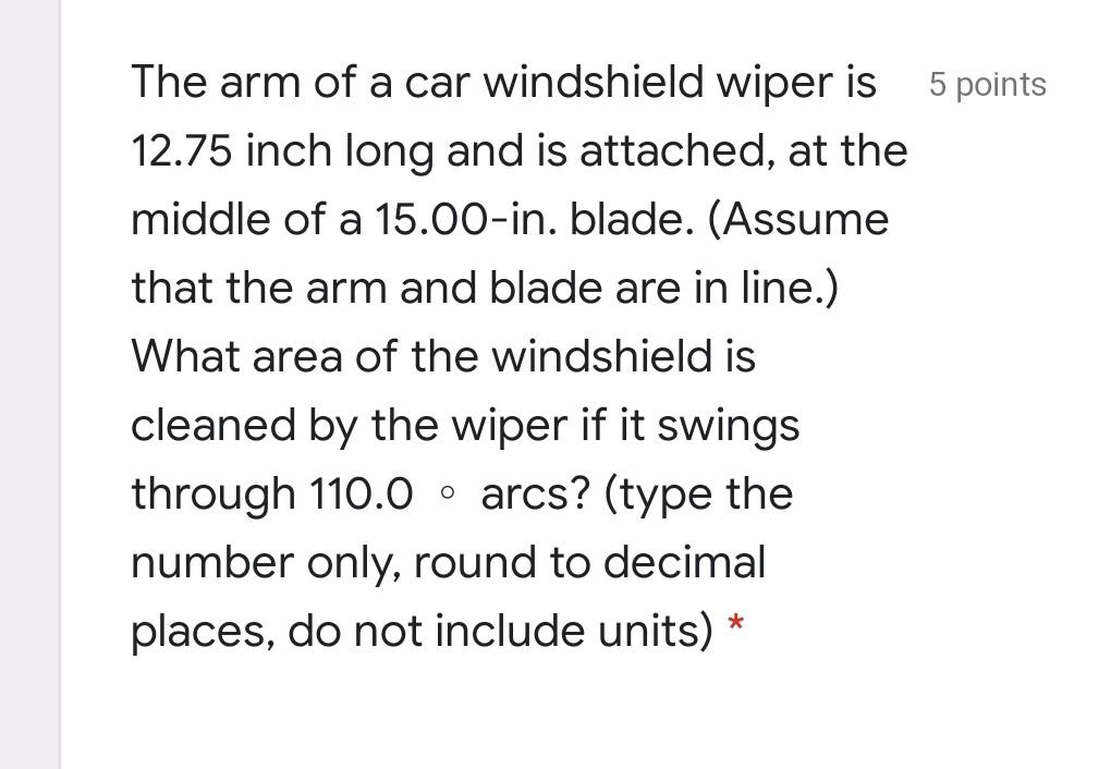 Solved 5 points The arm of a car windshield wiper is 12.75 | Chegg.com
