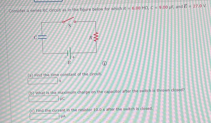 Solved Consider a series RC circuit as in the figure below | Chegg.com