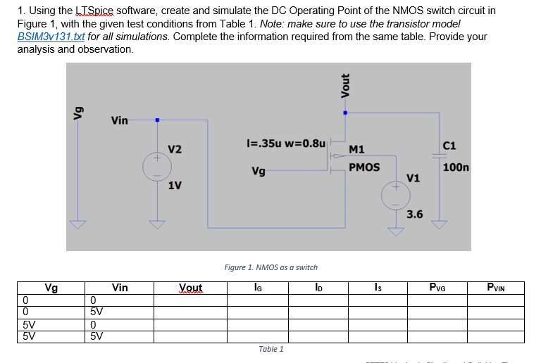 Solved 1. Using the LISpice software, create and simulate | Chegg.com