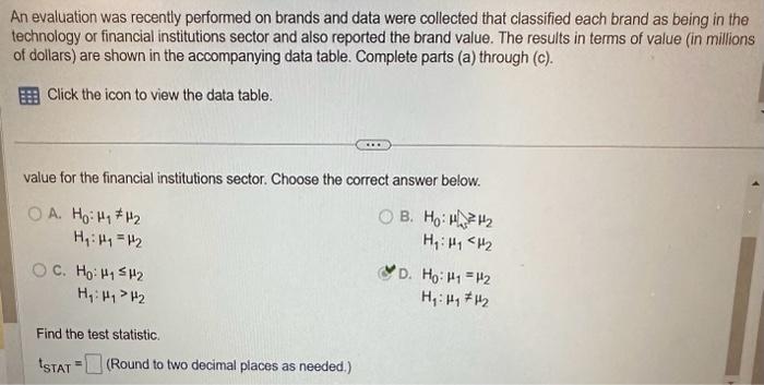 Solved An evaluation was recently performed on brands and | Chegg.com