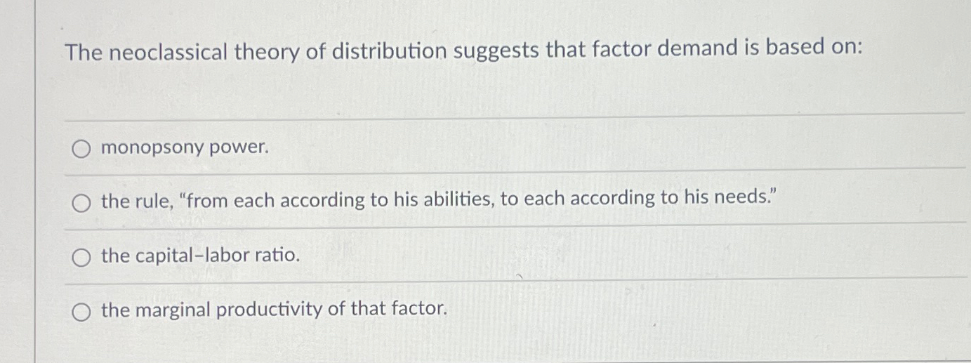 Solved The neoclassical theory of distribution suggests that | Chegg.com