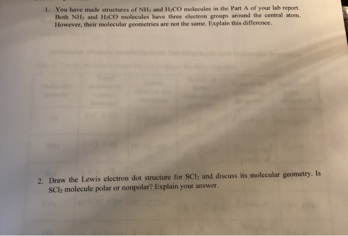 Solved 1. You have made structures of NH, and H2CO molecules | Chegg.com