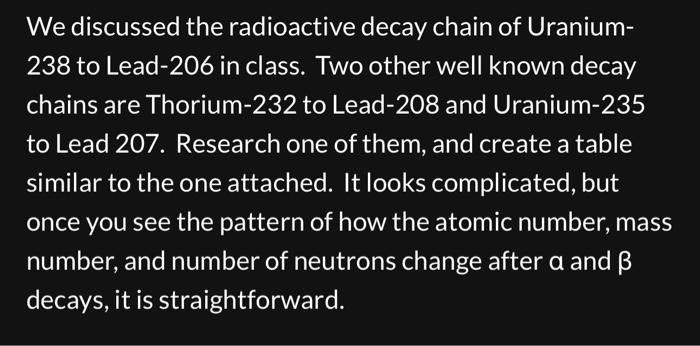 Solved We discussed the radioactive decay chain of | Chegg.com