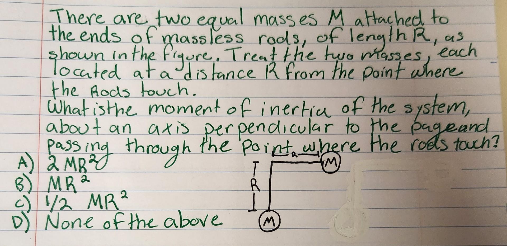 Solved There are two equal masses M attached to the ends of | Chegg.com