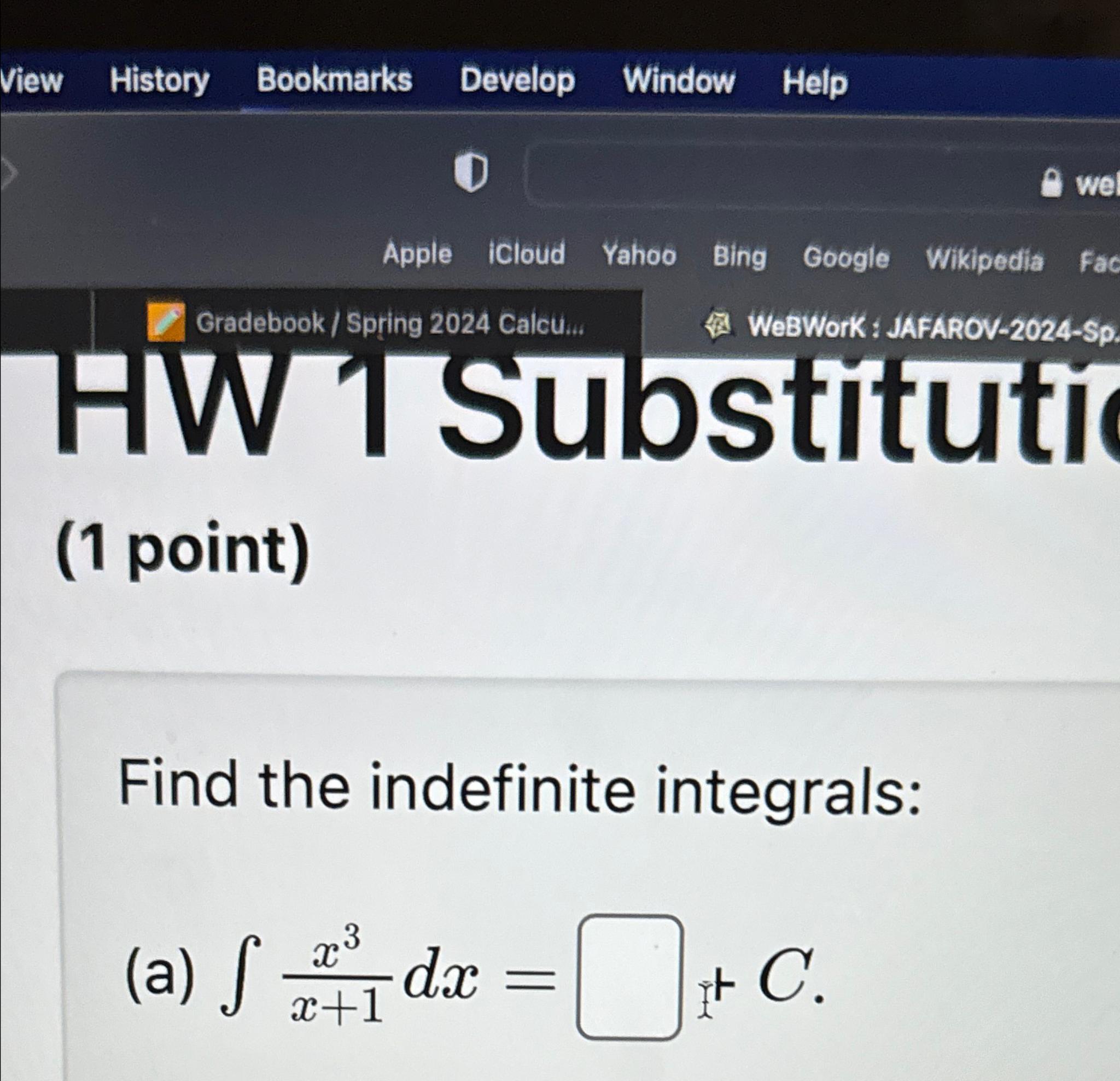 Solved HW 1 ﻿Substituti(1 ﻿point)Find the indefinite | Chegg.com