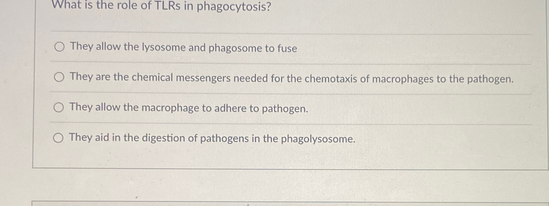 Solved What is the role of TLRs in phagocytosis?They allow | Chegg.com