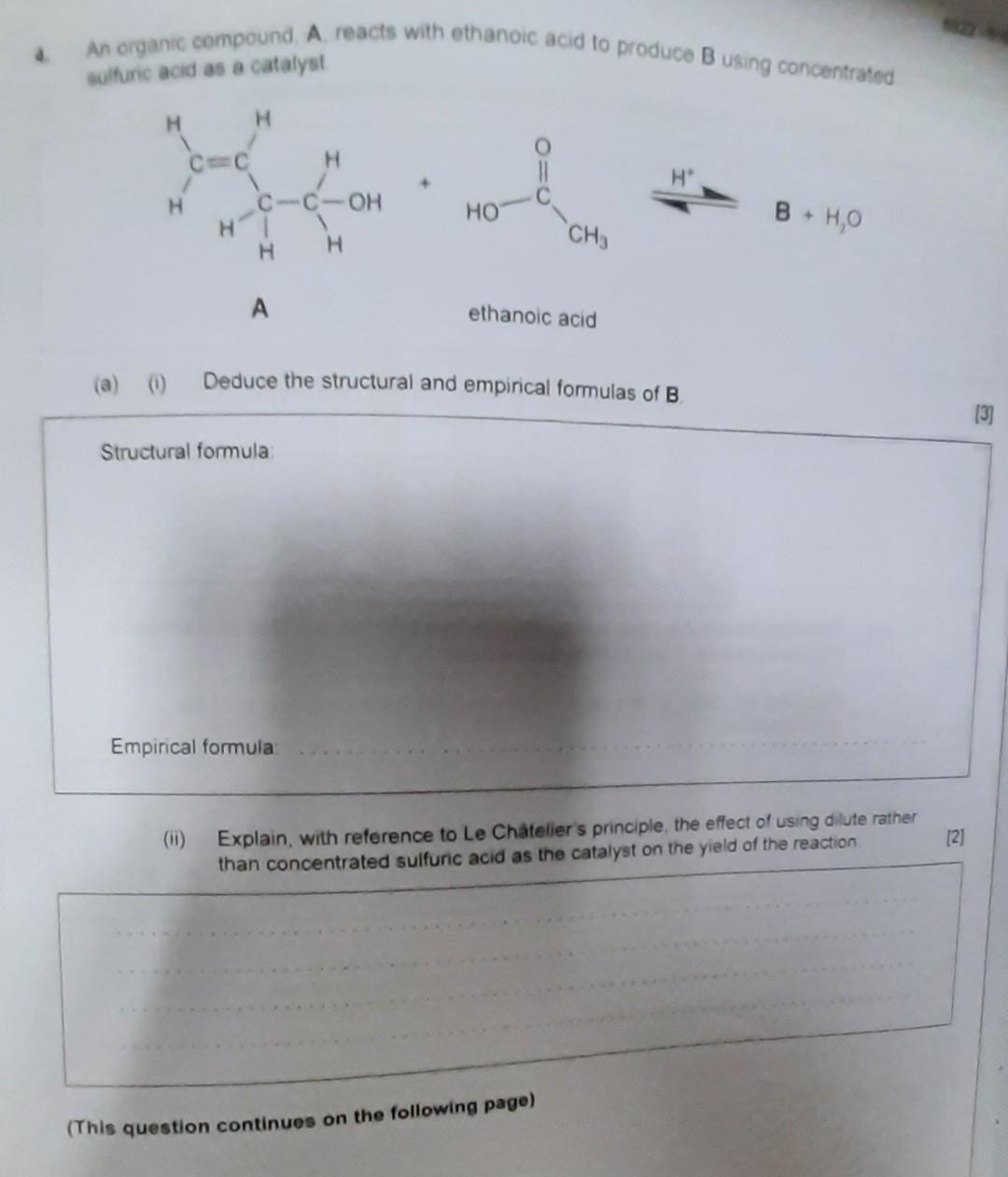 Solved 4. An erganic compound. A. reacts with ethanoic acid | Chegg.com