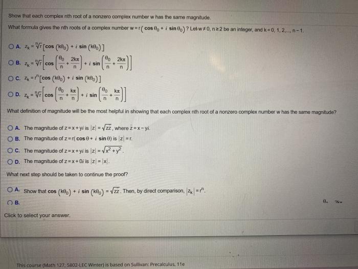 Solved Show that each complex nth root of a nonzero complex | Chegg.com