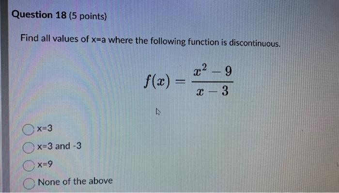 Solved Find all values of x=a where the following function | Chegg.com