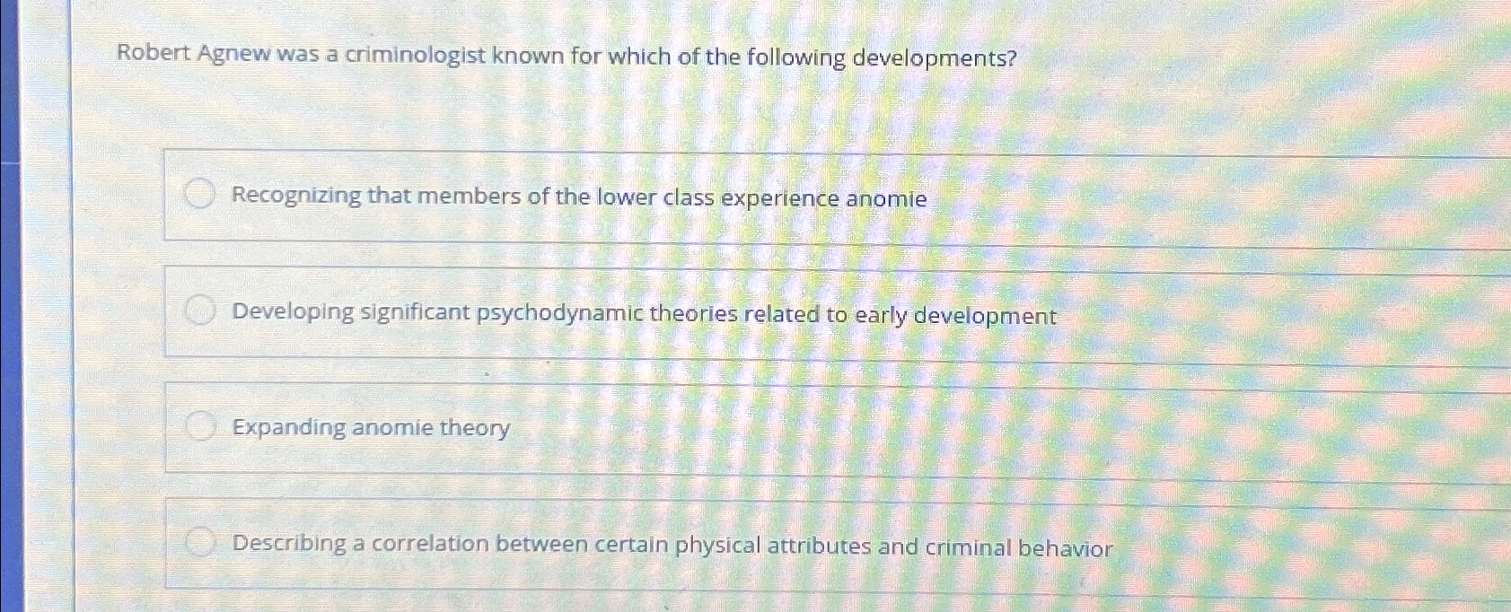 Solved Robert Agnew was a criminologist known for which of | Chegg.com