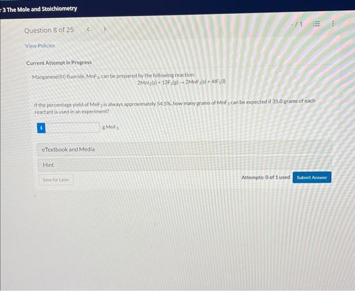 Solved Manganese(III) fluoride, MnF3, can be prepared by the | Chegg.com