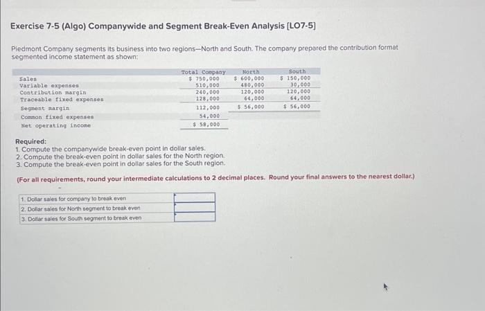 Solved Exercise 7.5 (Algo) Companywide and Segment | Chegg.com