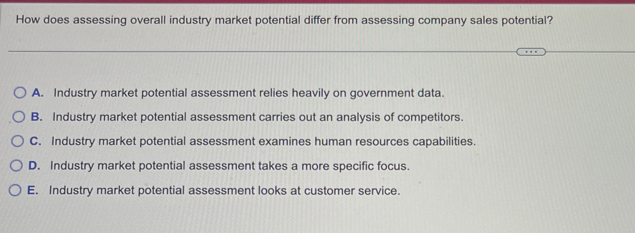 Solved How does assessing overall industry market potential | Chegg.com
