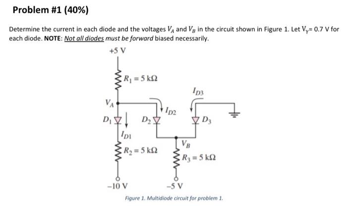 Solved Determine the current in each diode and the voltages | Chegg.com