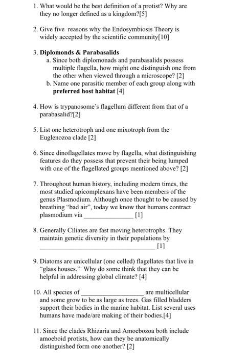 Solved 1. What would be the best definition of a protist? | Chegg.com