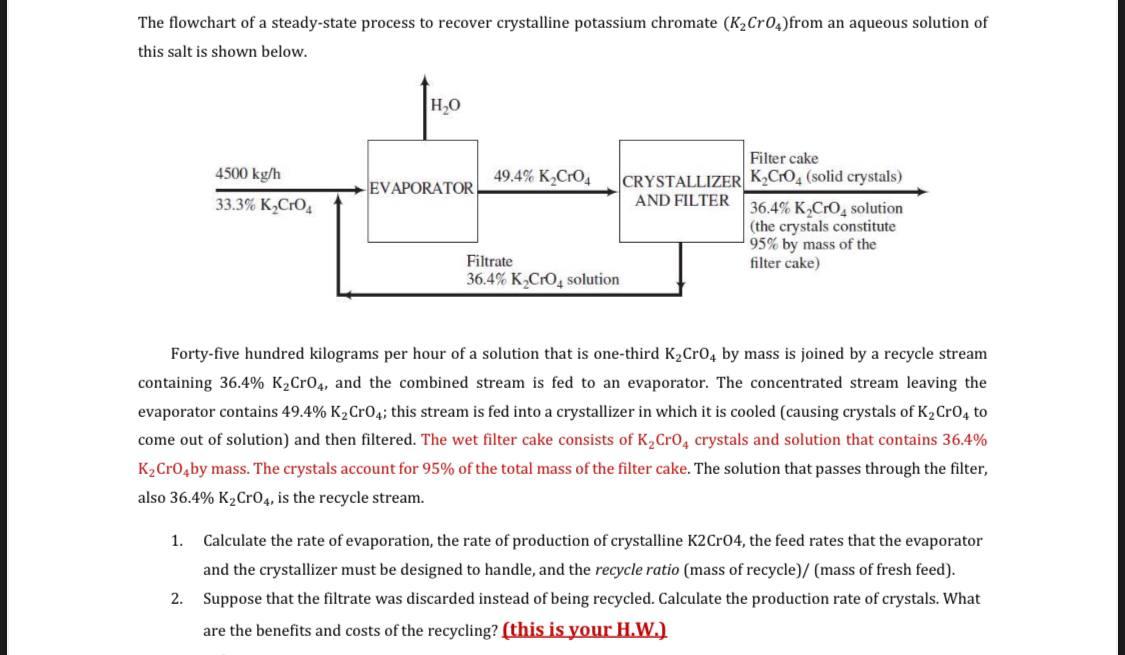 Solved The flowchart of a steady-state process to recover | Chegg.com