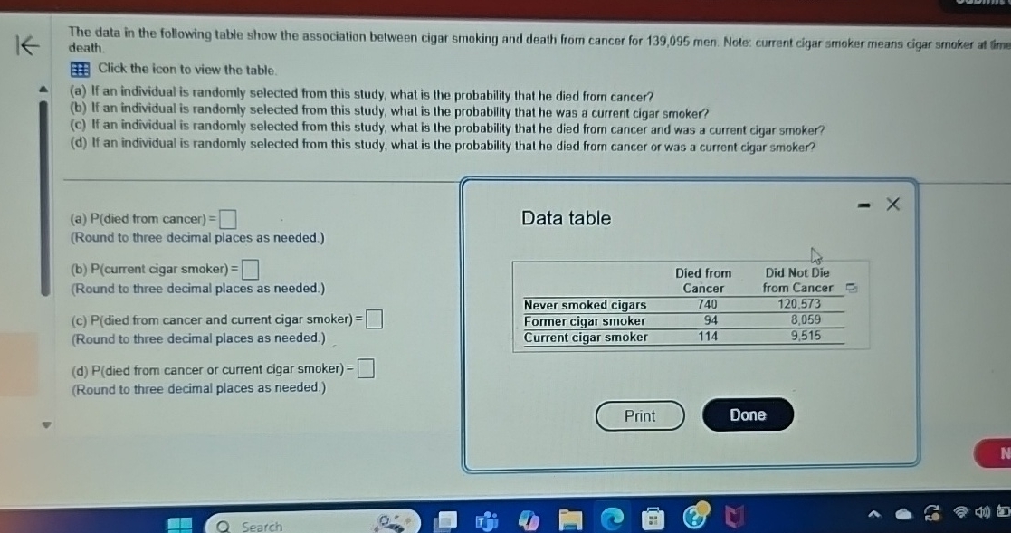 Solved The data in the following table show the association | Chegg.com