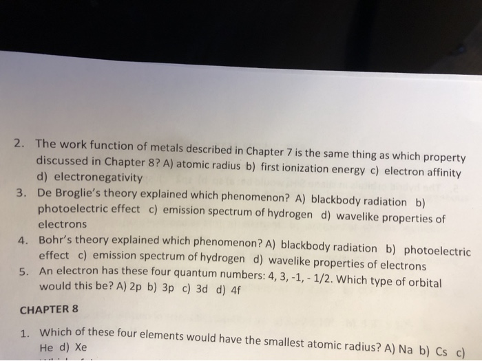 Solved 2. The work function of metals described in Chapter 7 | Chegg.com