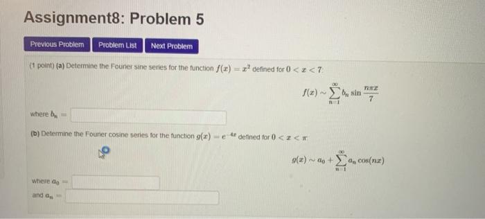 Solved Assignment8 Problem 5 Previous Problem Problem List 