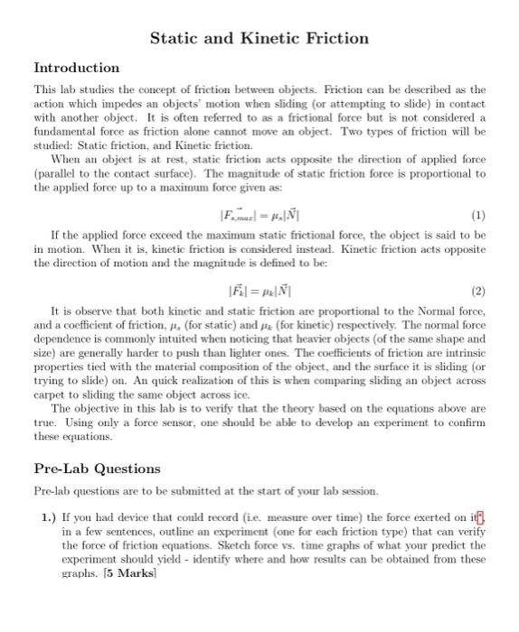 Solved Static and Kinetic Friction Introduction This lab | Chegg.com