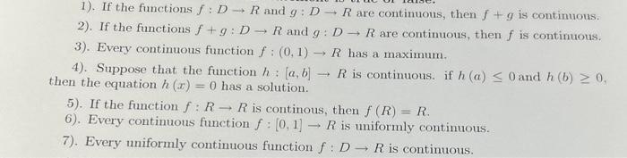 Solved 1). If the functions f:D→R and g:D→R are continuous, | Chegg.com