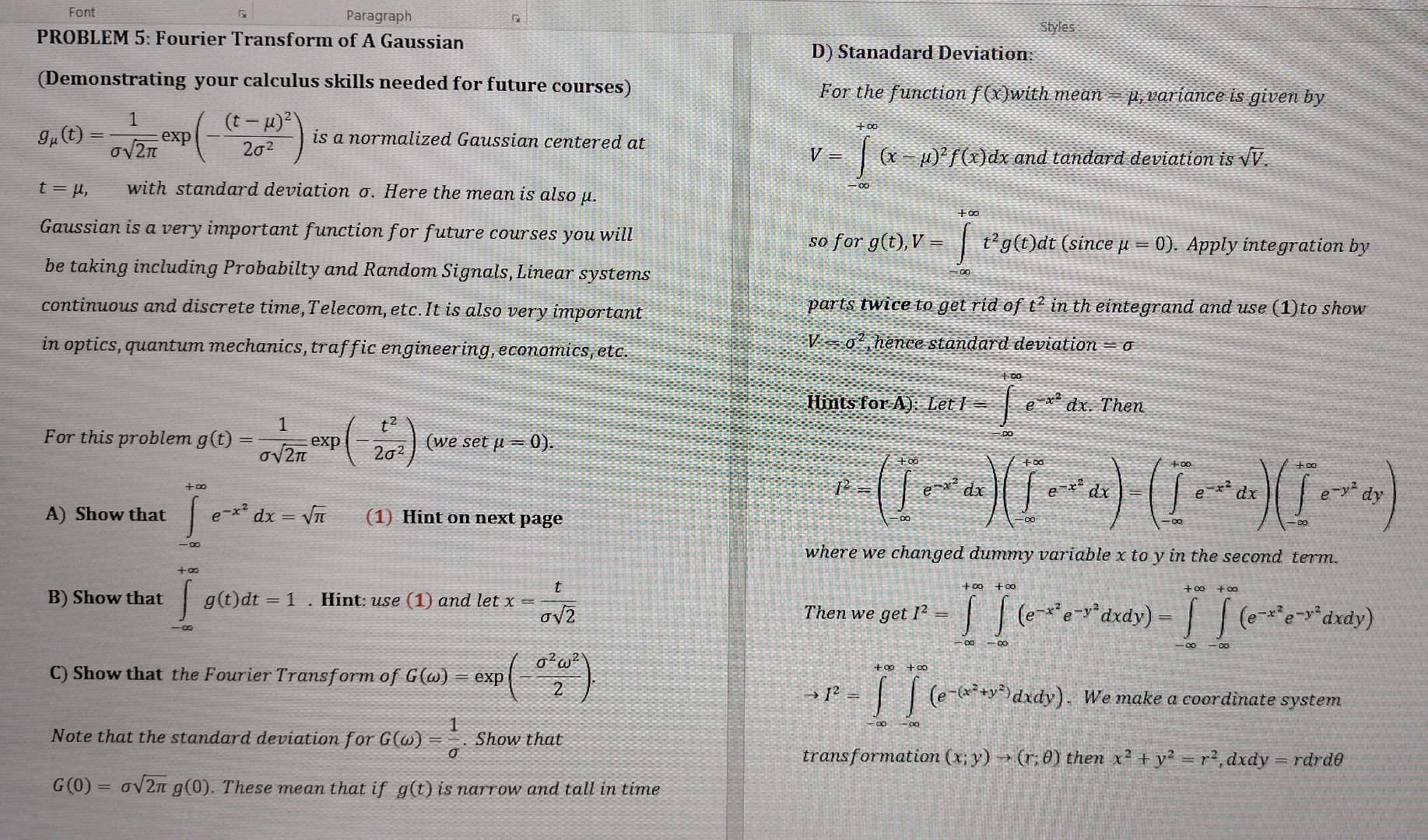 Solved FontParagraphPROBLEM 5: Fourier Transform of A | Chegg.com