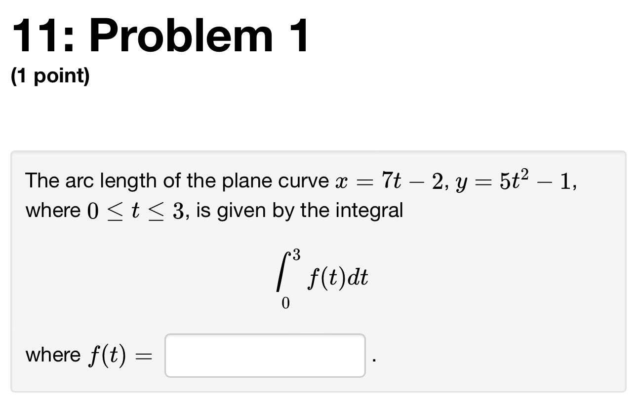 Solved 11: Problem 1(1 ﻿point)The arc length of the plane | Chegg.com