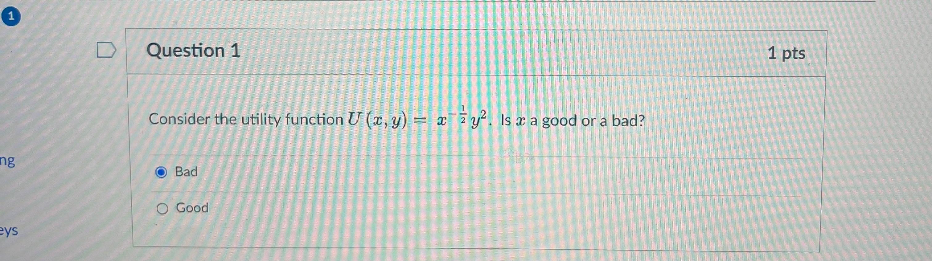 Solved Question 11 ﻿ptsConsider the utility function | Chegg.com