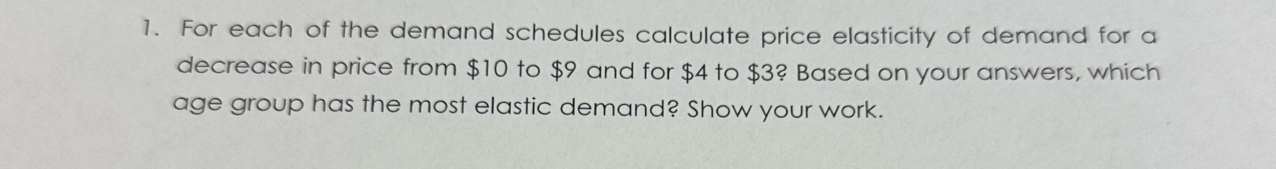 Solved For each of the demand schedules calculate price | Chegg.com