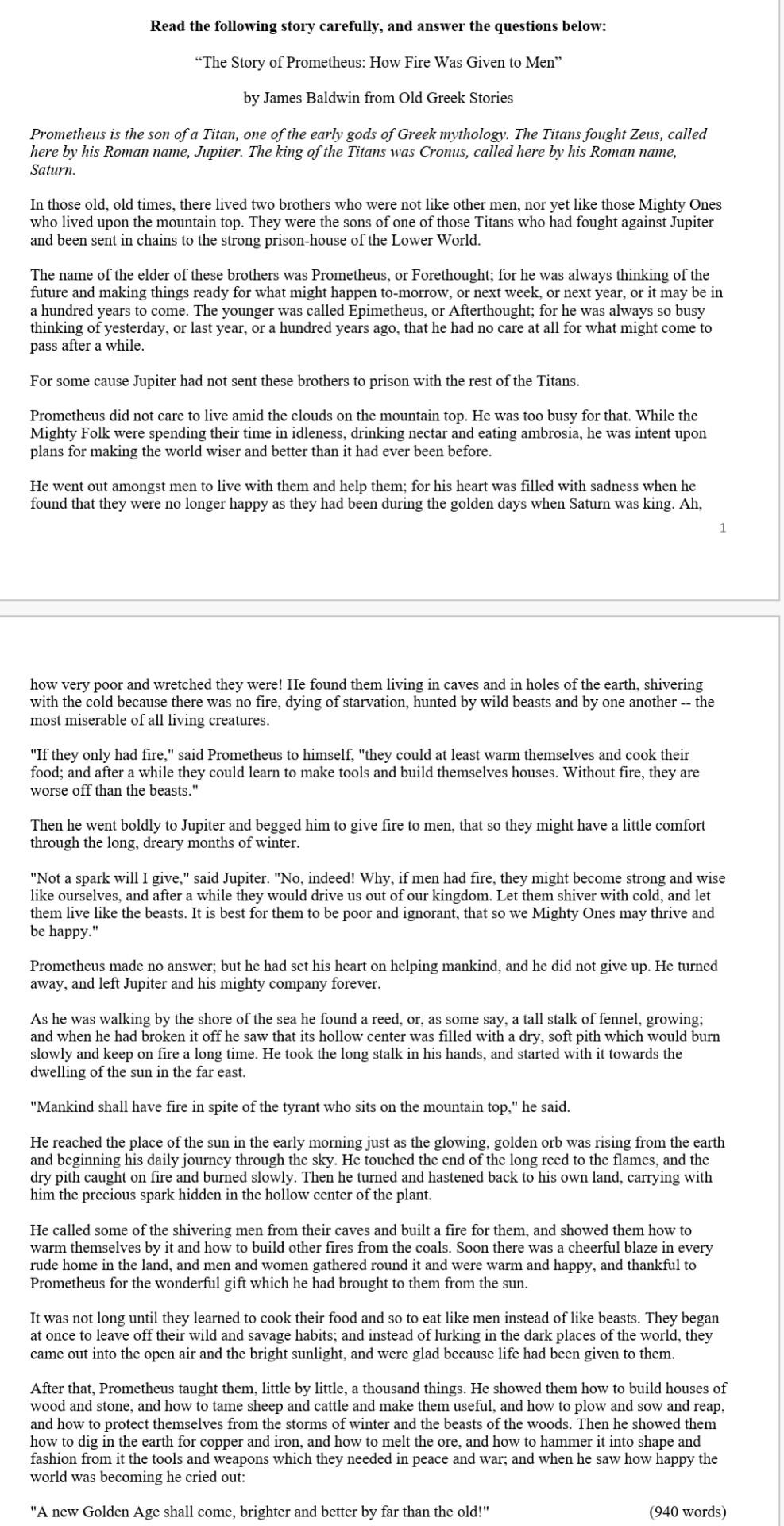 Solved Read the following story carefully, and answer the | Chegg.com