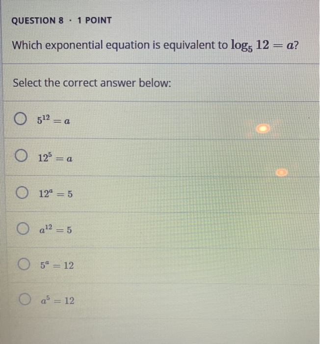 Solved QUESTION 8 1 POINT Which exponential equation is | Chegg.com