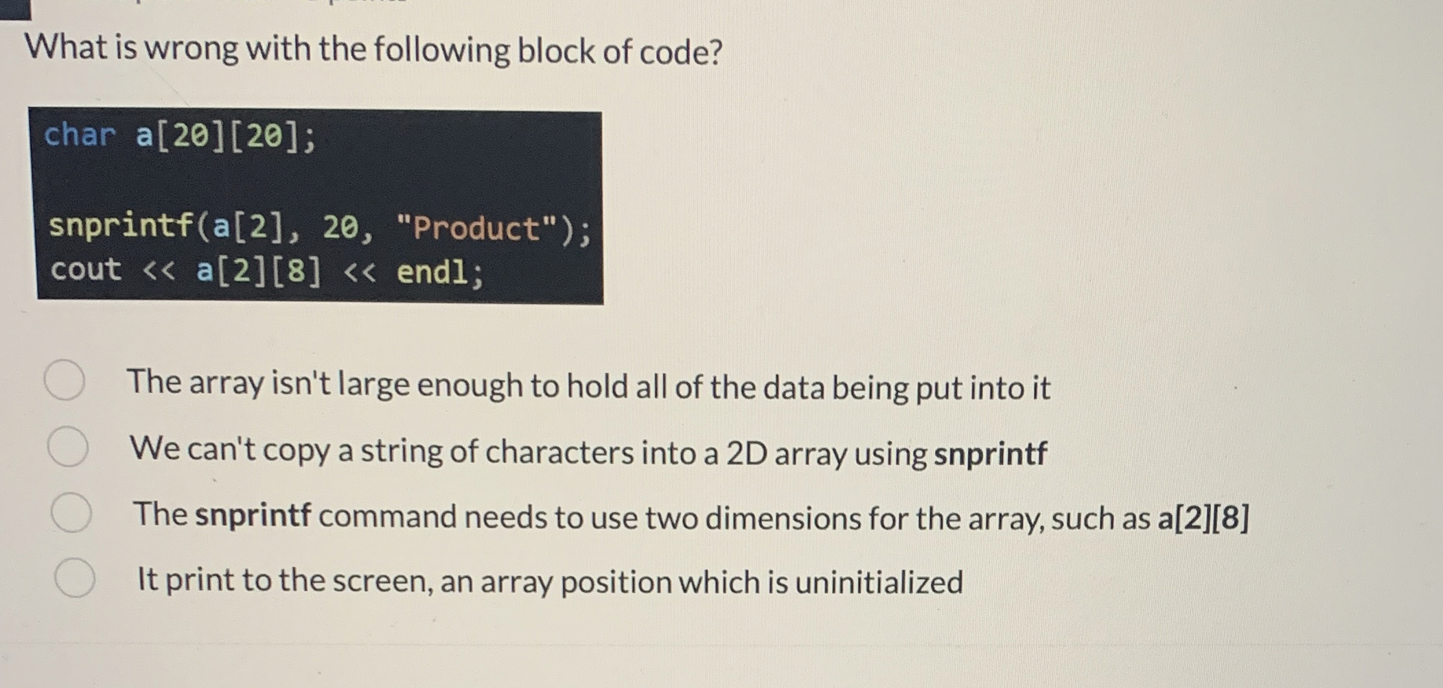 Solved What is wrong with the following block of code?The | Chegg.com