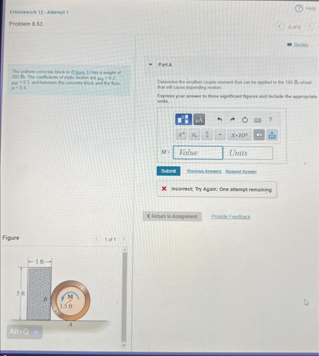 Solved The unilom concrete block in (Elgure 1 ) has a weight | Chegg.com
